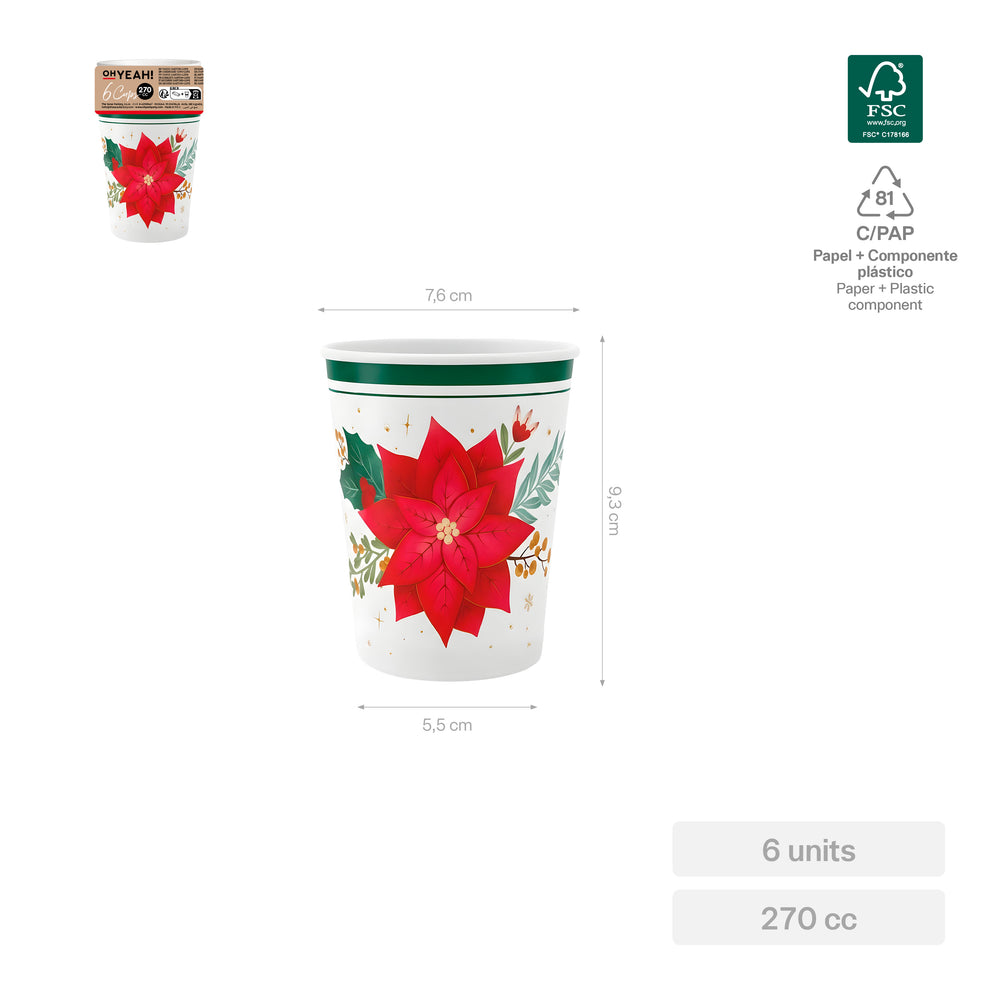 Vaso Cartón Navidad 270 cc Flor de Pascua – Oh Yeah! by Partylosophy