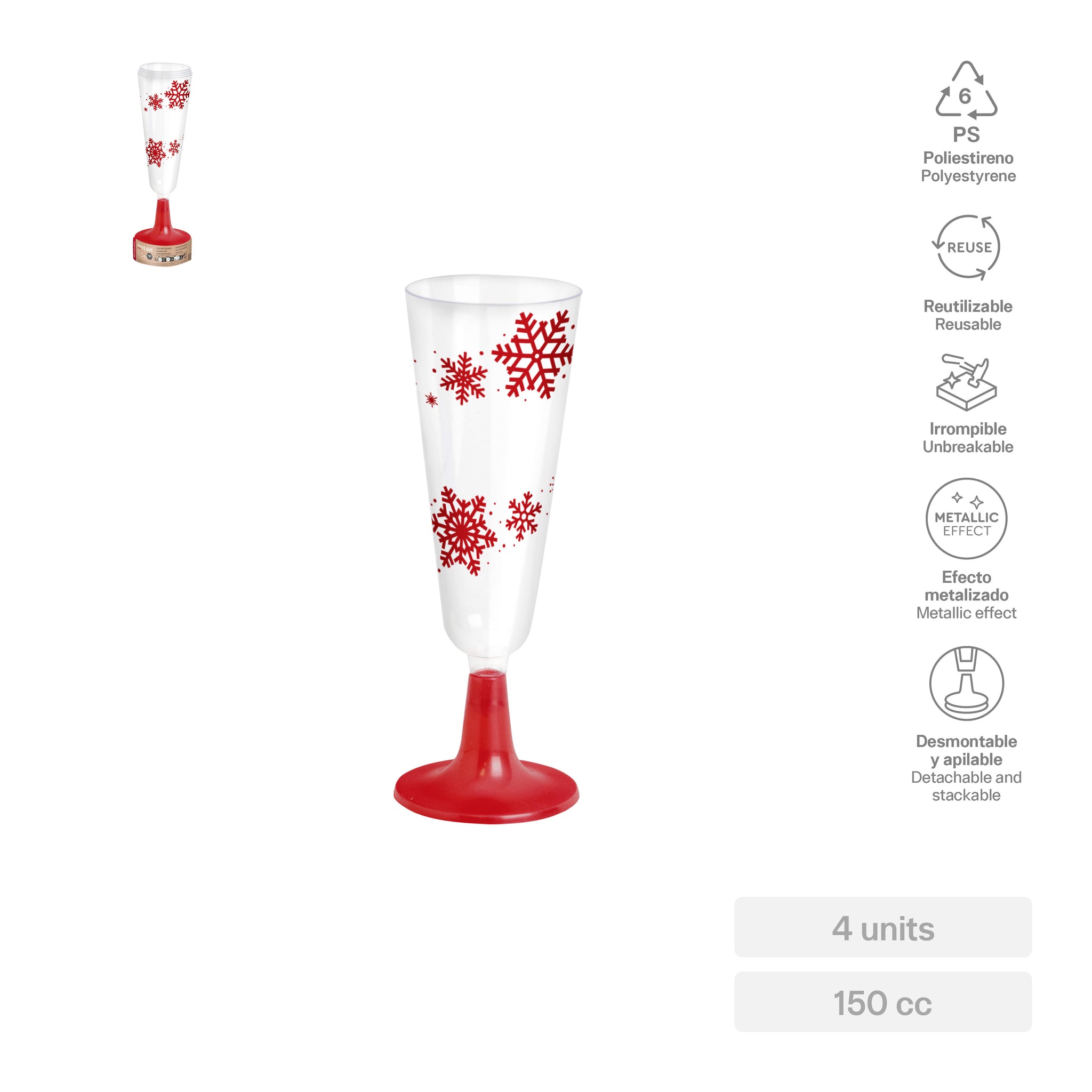 Copa Cava Plástico Reutilizable PS 150 cc Copo de Nieve Rojo Glitter ...