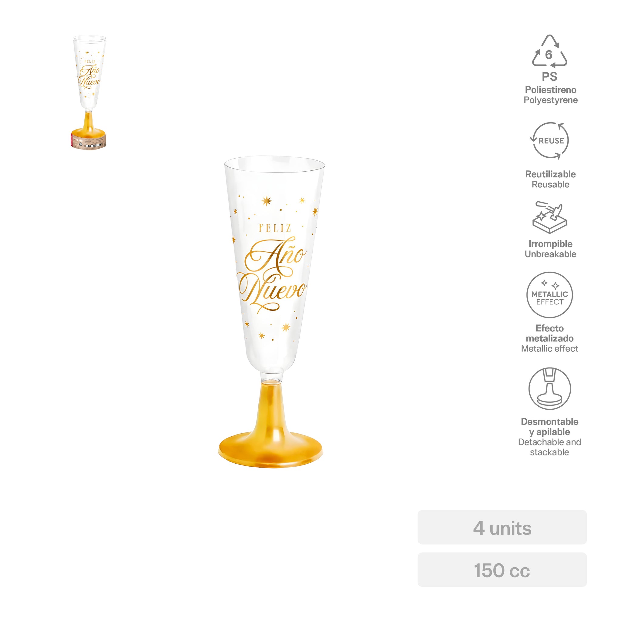 Copa Cava Plástico Reutilizable PS 150 cc Estrellas de Nochevieja (Caj ...