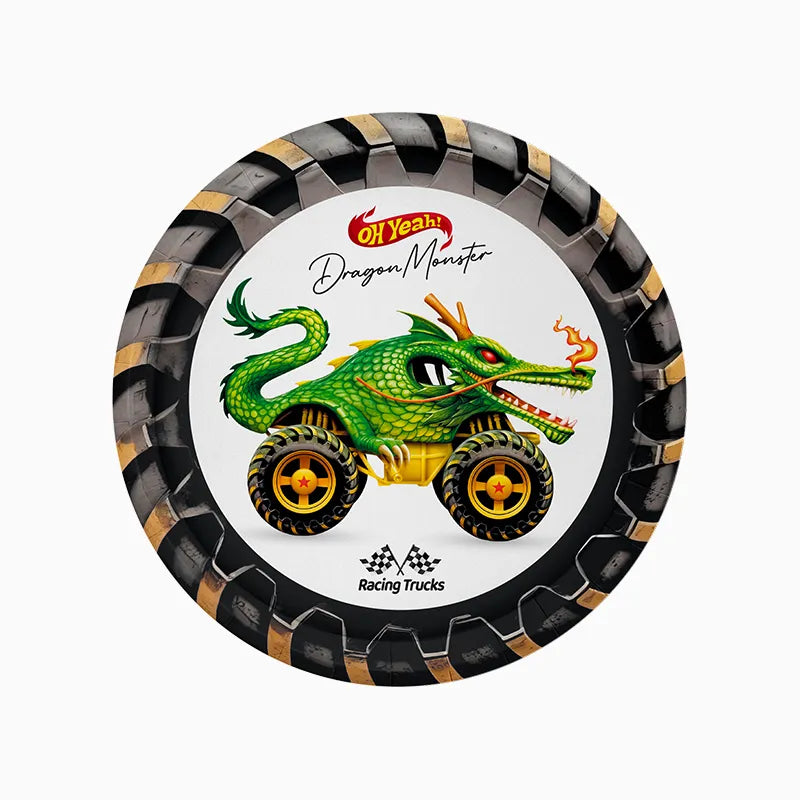 Flat Cardboard Plate Ø 23 cm Dragon Monster – Oh Yeah! by Partylosophy