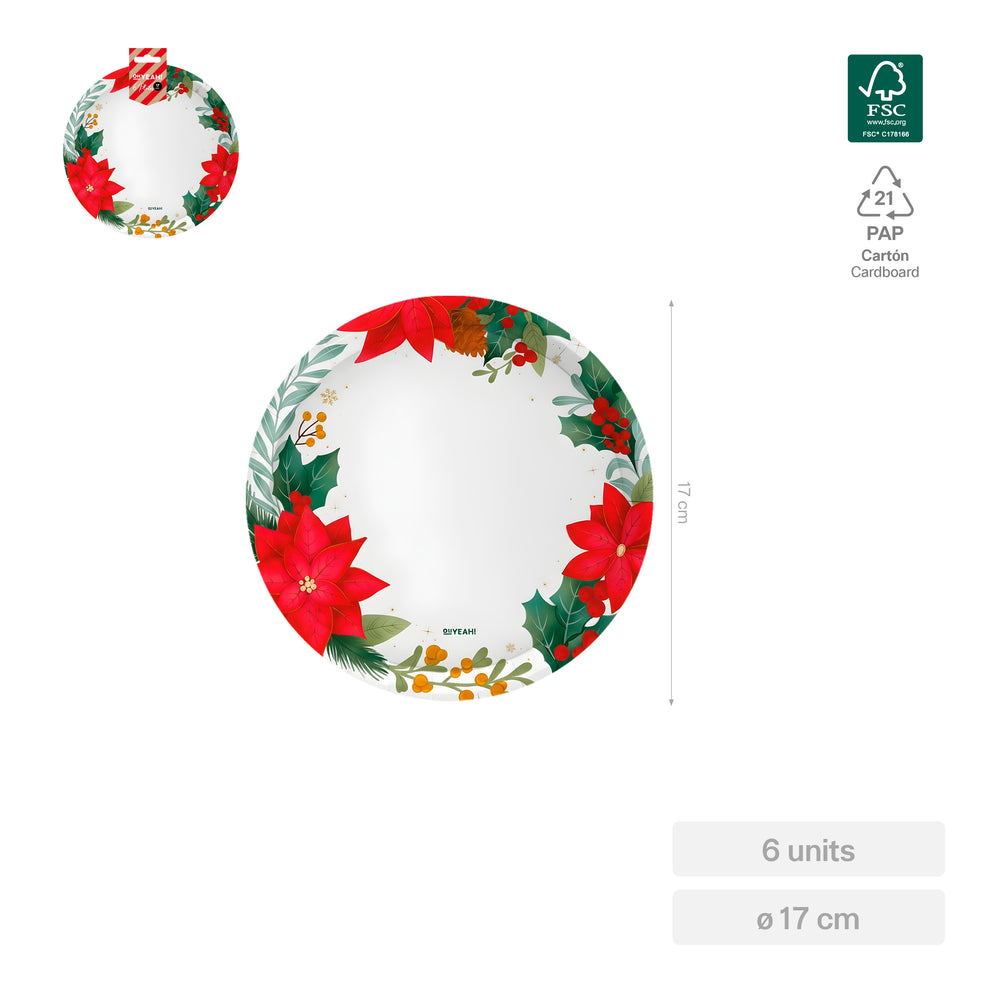 Plato Cartón Llano Postre Navidad Ø 17 cm Flor de Pascua – Oh Yeah! by ...