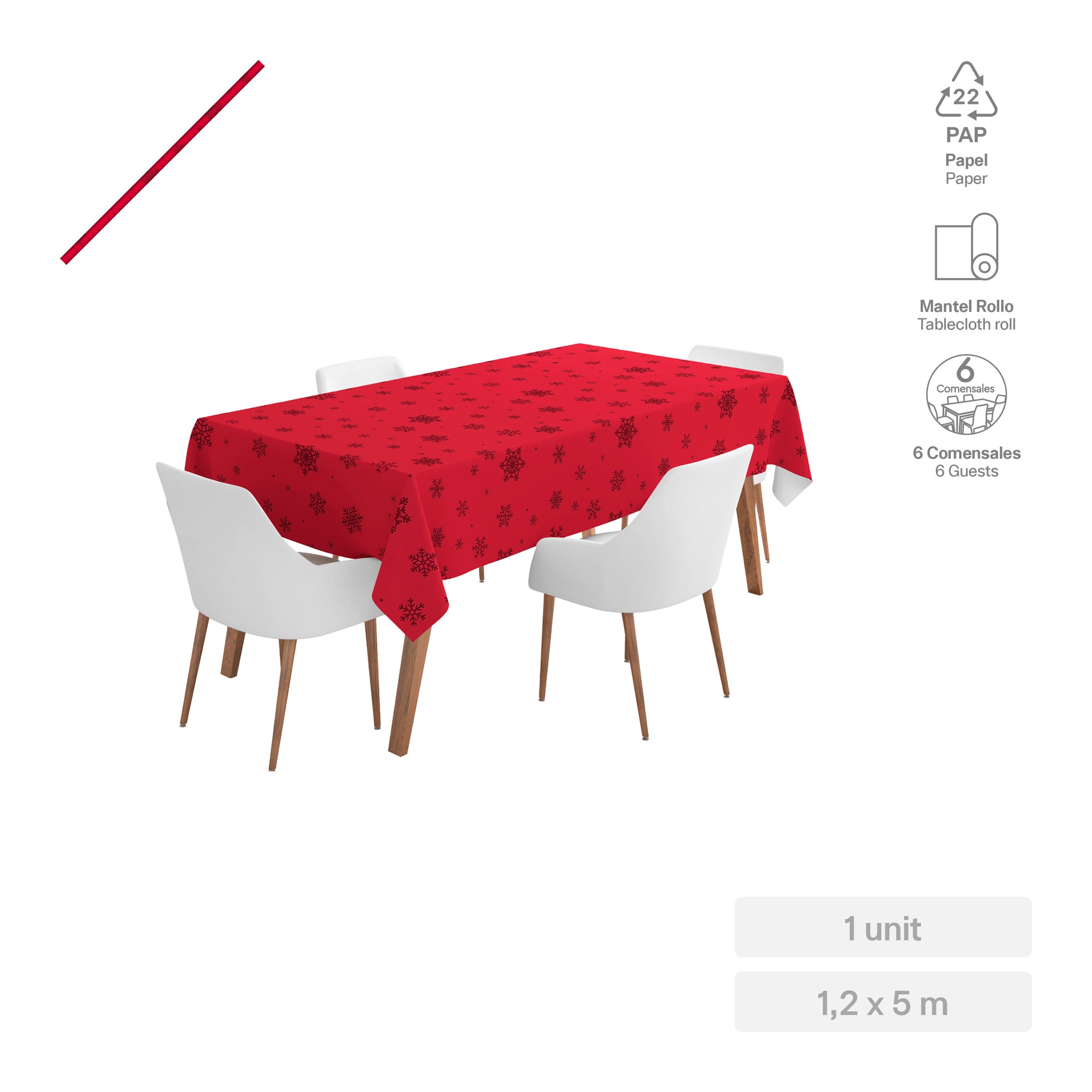 Rollo Mantel Papel Navidad 1.20 x 5 m Copo de Nieve Rojo Glitter (Caja ...