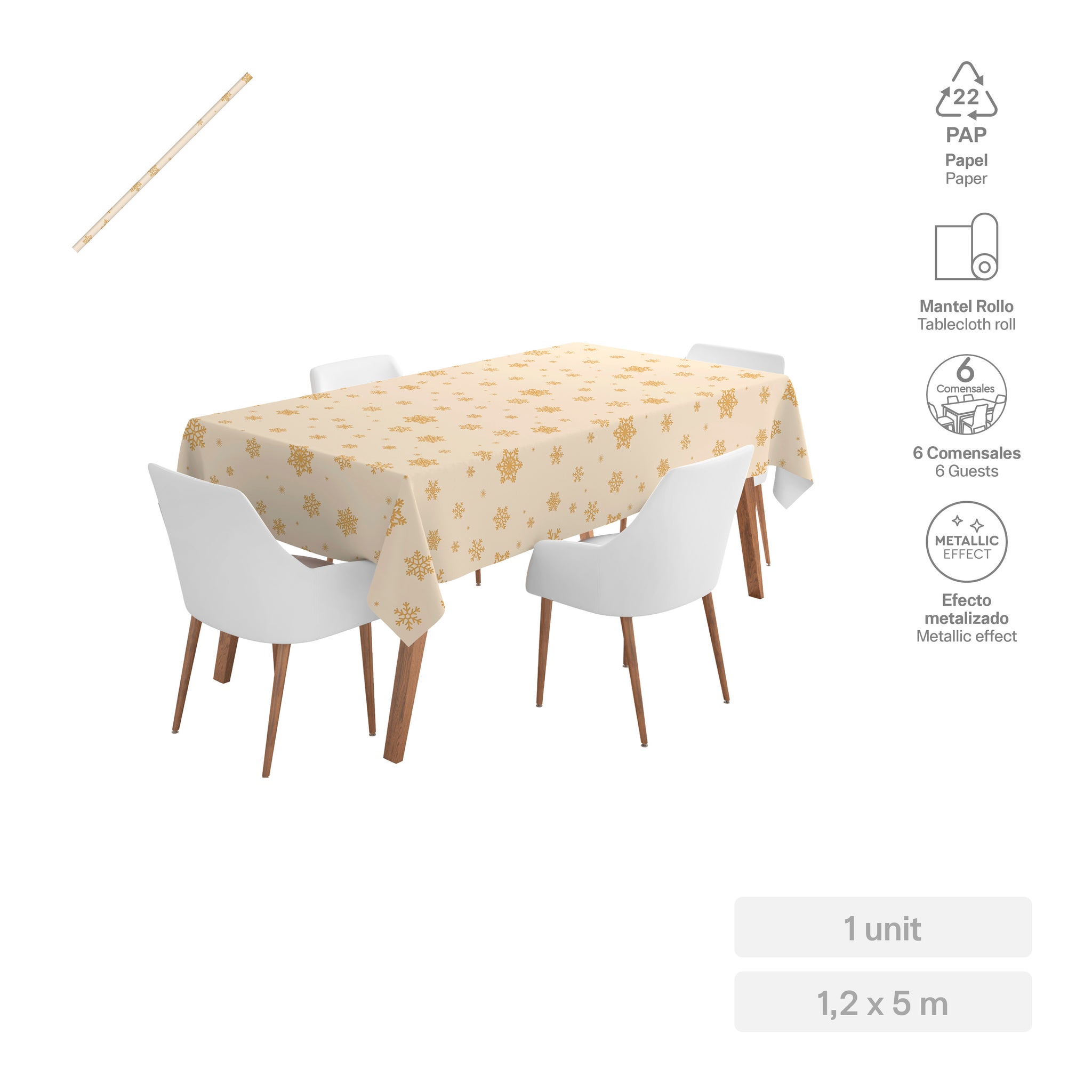 Rollo Mantel Papel Navidad 1.20 x 5 m Copo de Nieve Oro Glitter (Caja ...
