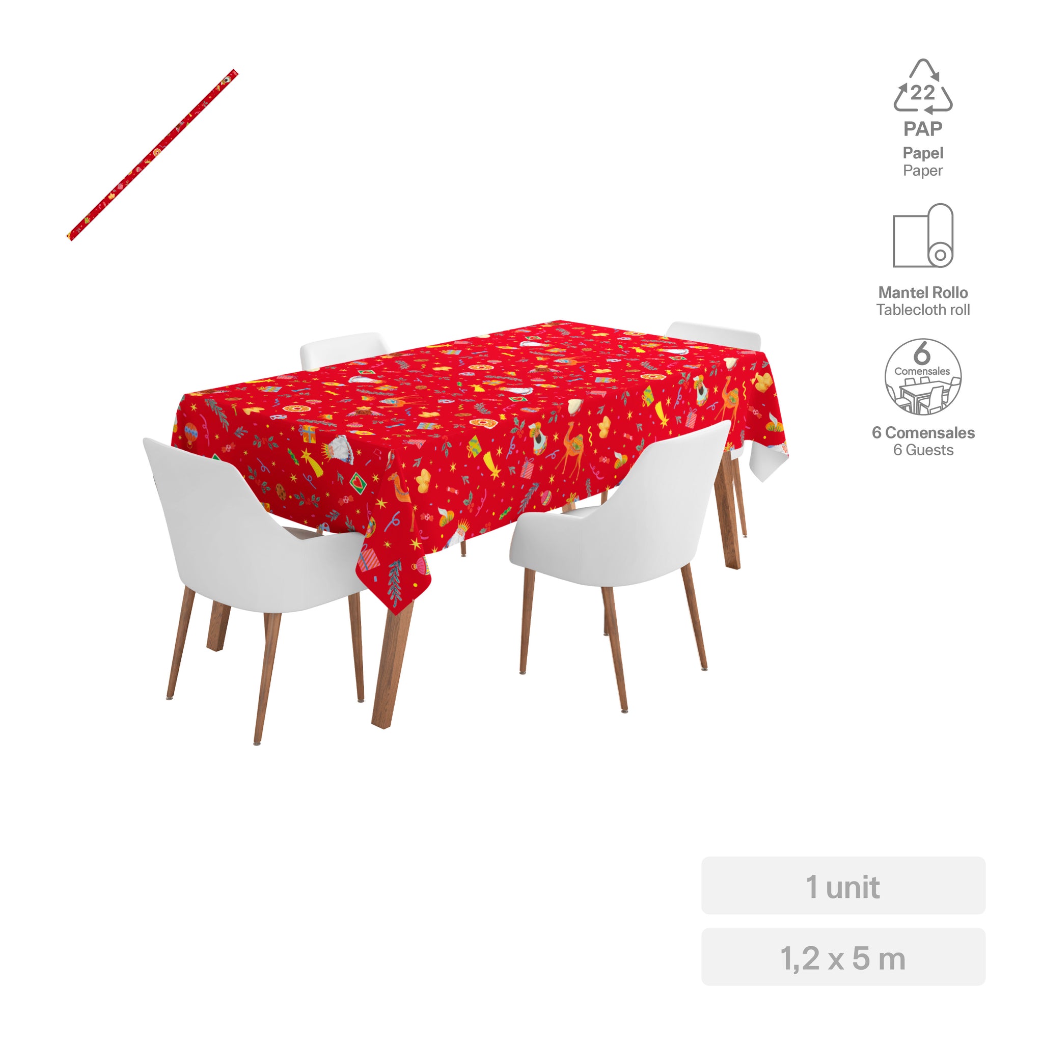Rollo Mantel Papel Navidad 1.20 x 5 m Petit Reyes Magos Rojo (Caja 25 ...
