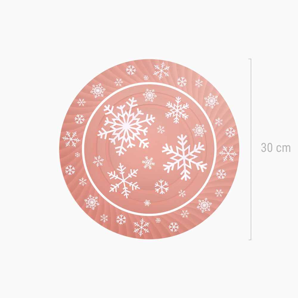 Christmas Round Cardboard Tray Ø 30 cm Metallic Rose Gold Snowflake ...