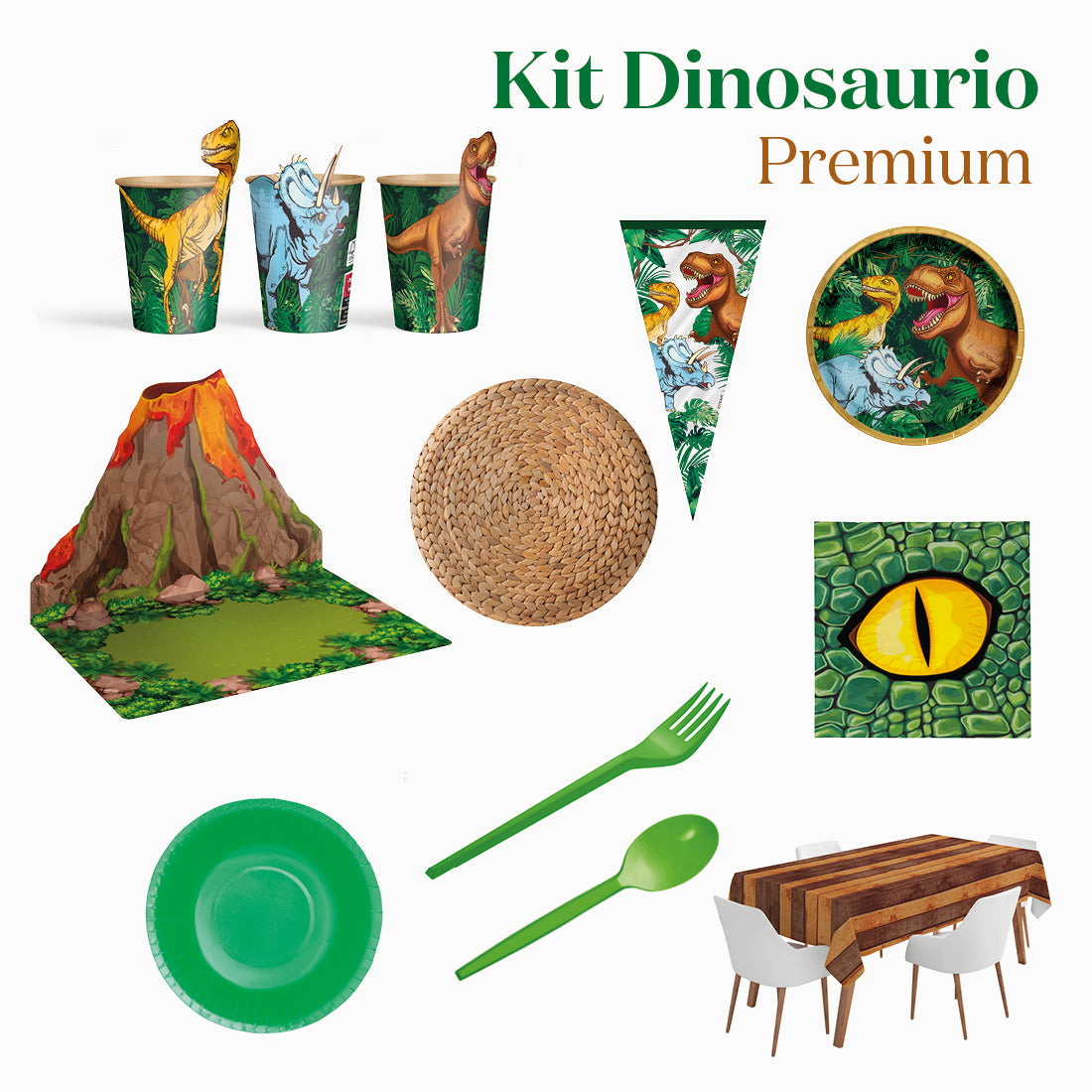 Kit Mesa Premium 12 Personas Dinosaurio – Oh Yeah! by Partylosophy