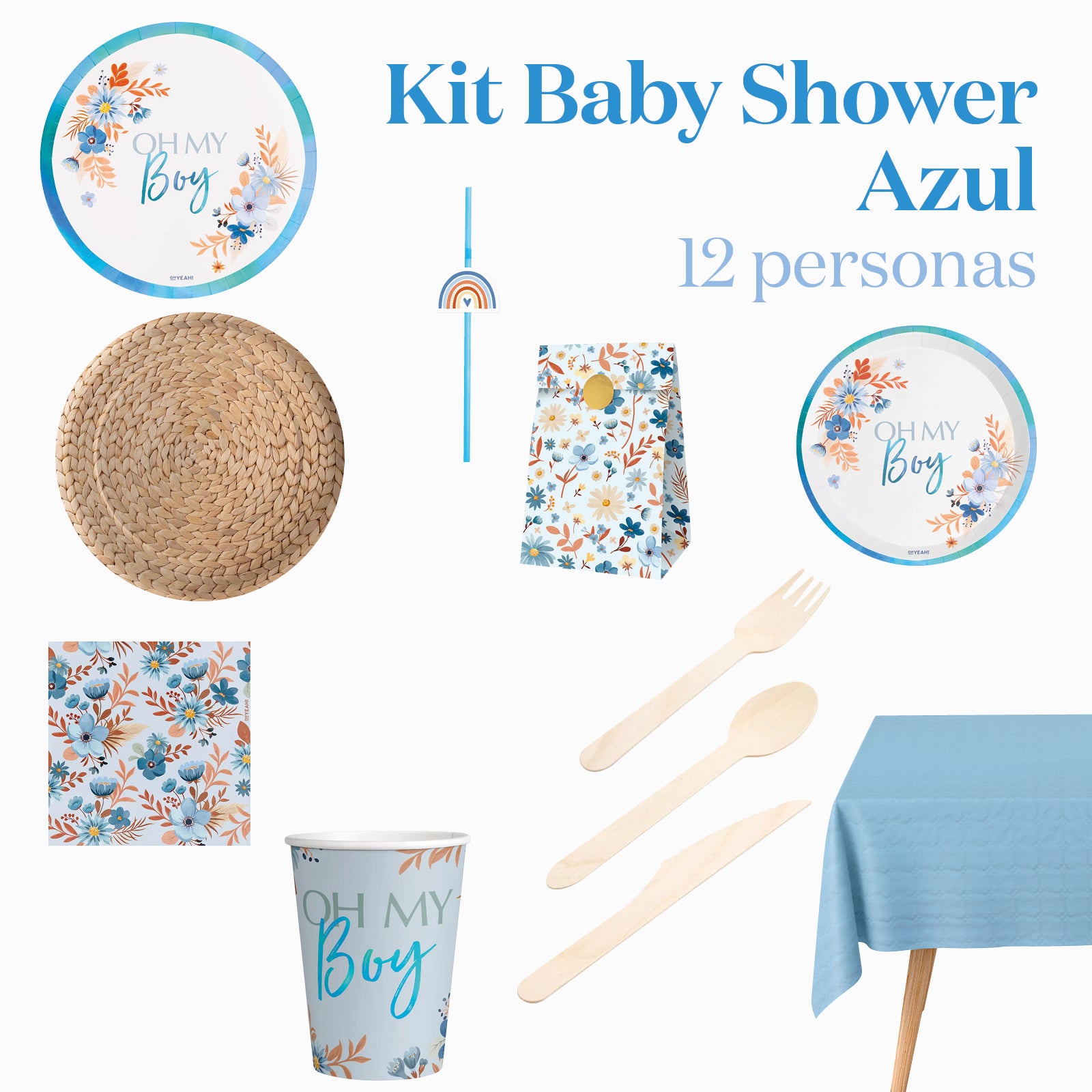 Kit Deco Mesa Premium Baby Shower Azul Oh Yeah! by Partylosophy