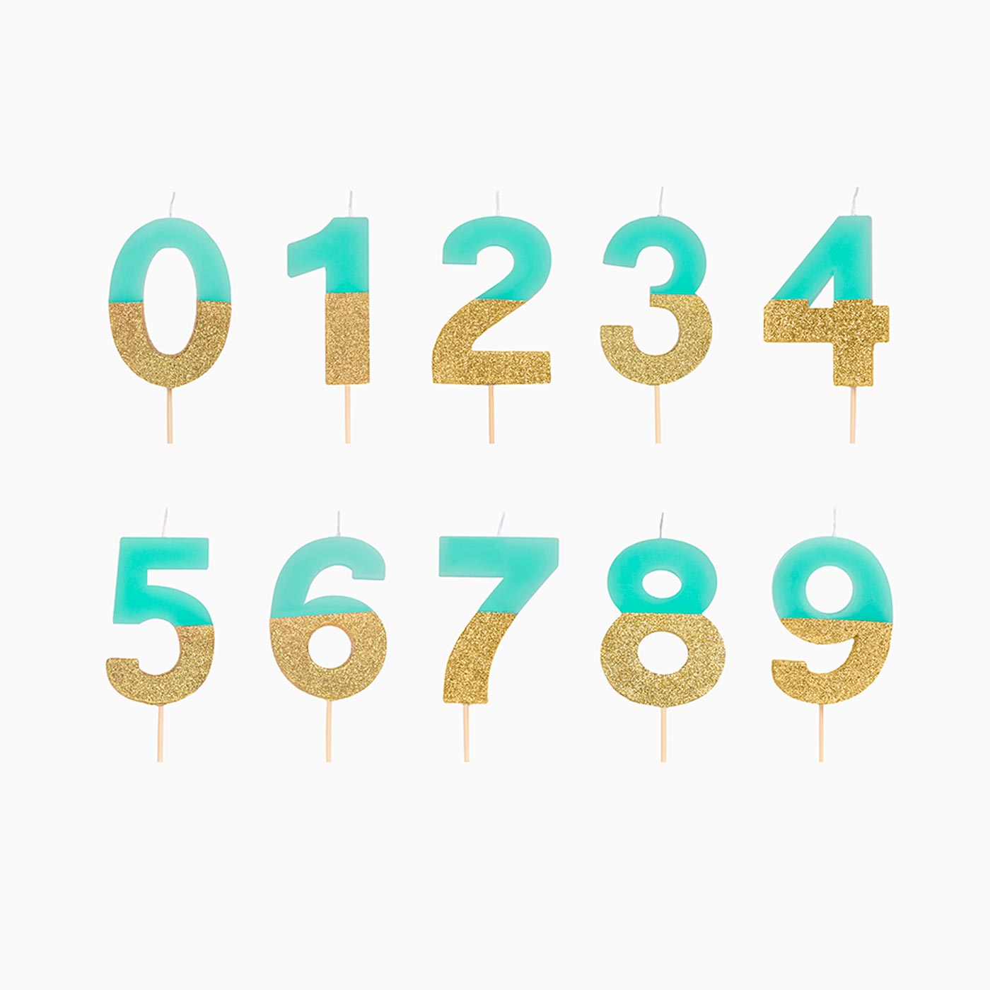 Candle glitter number 7 cm bicolor mint and gold for special parties ...