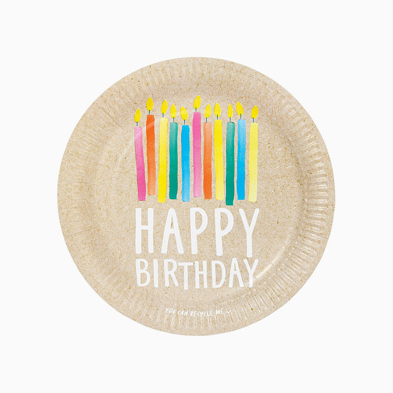 Round flat cardboard plate Ø23 cm candles 'Happy Birthday' for your ...